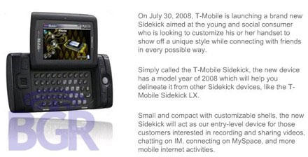 Sidekick Gekko launching as T-Mobile Sidekick 2008 on July 30