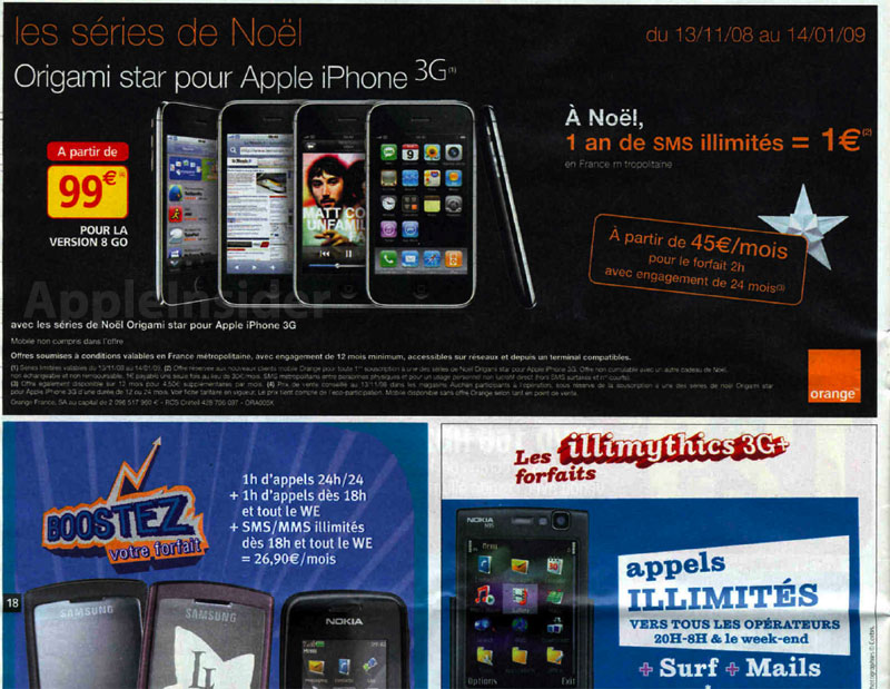 Orange dropping iPhone 3G to 99 Euros for holidays?
