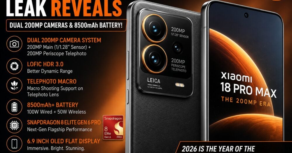 Xiaomi 18 Pro Max leak reveals dual 200MP cameras and massive 8500mAh ...